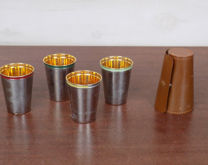 Vintage Set of Two Metal Shot Glasses and Funnel in Leather Case. - Etsy