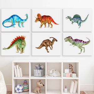 Kid Room Canvas Print Set, Dinosaur Wall Art, Dino Canvas Wall Art, Boy ...