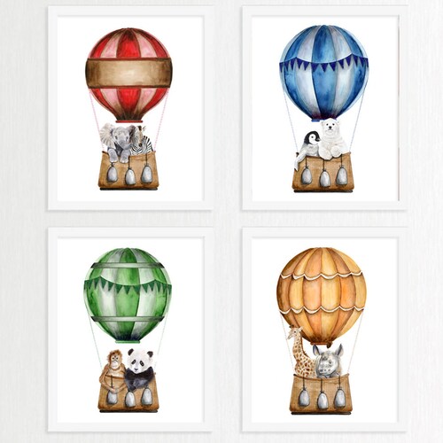Hot Air Balloon Nursery Wall Art Cute Animals Printable - Etsy
