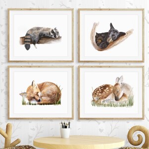 Nursery Print Set, Woodland Baby Animals, Animal Art, Sleeping Animal ...
