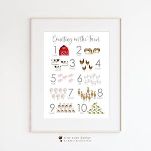 Farm Number Nursery Decor, Farm 123 Wall Art, Farm Counting Poster ...