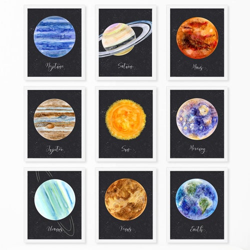 Solar System Print Set Planet Posters Space Nursery Art | Etsy