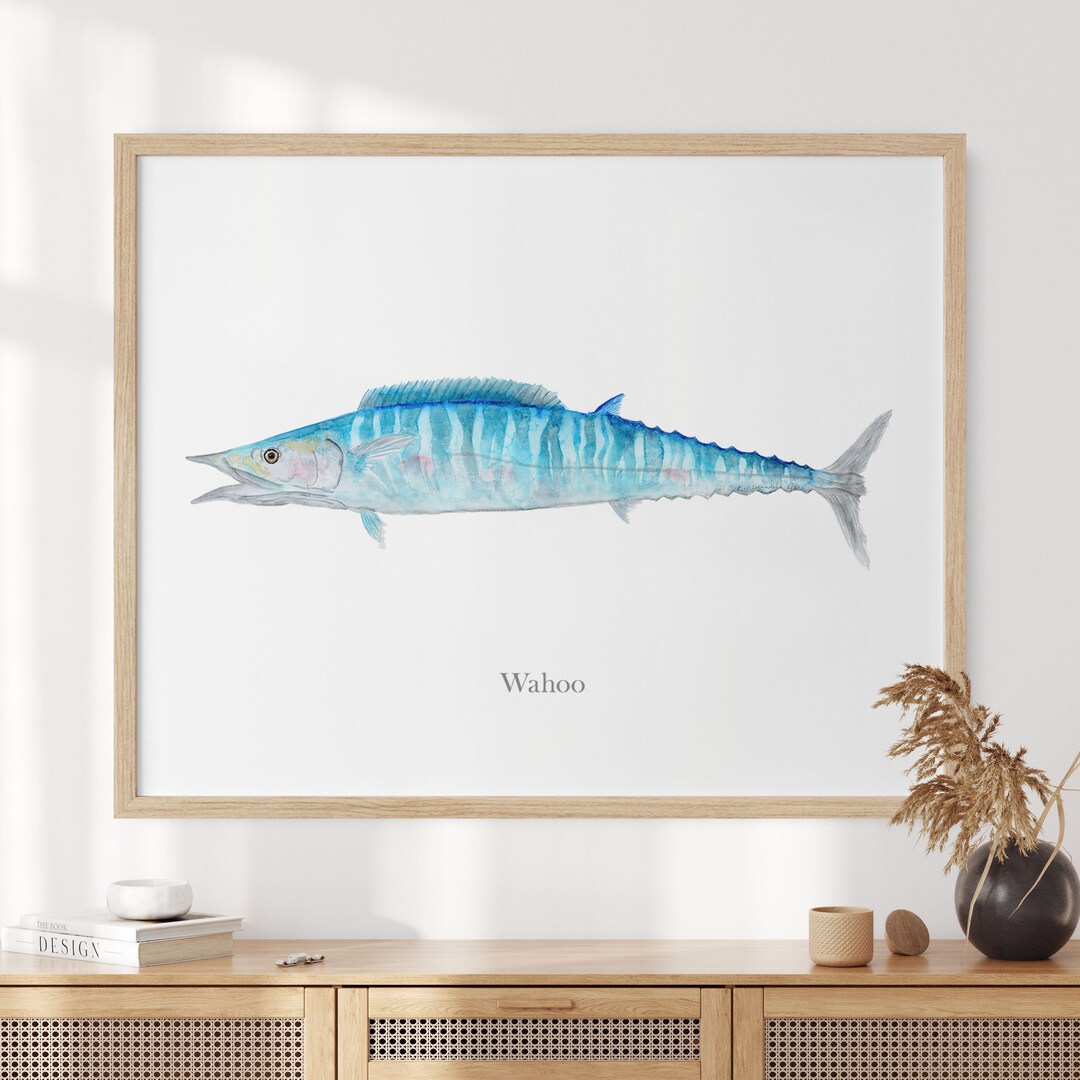Blue Watercolor Fish, Wahoo Fish Painting, Wahoo Fish Mount Print ...