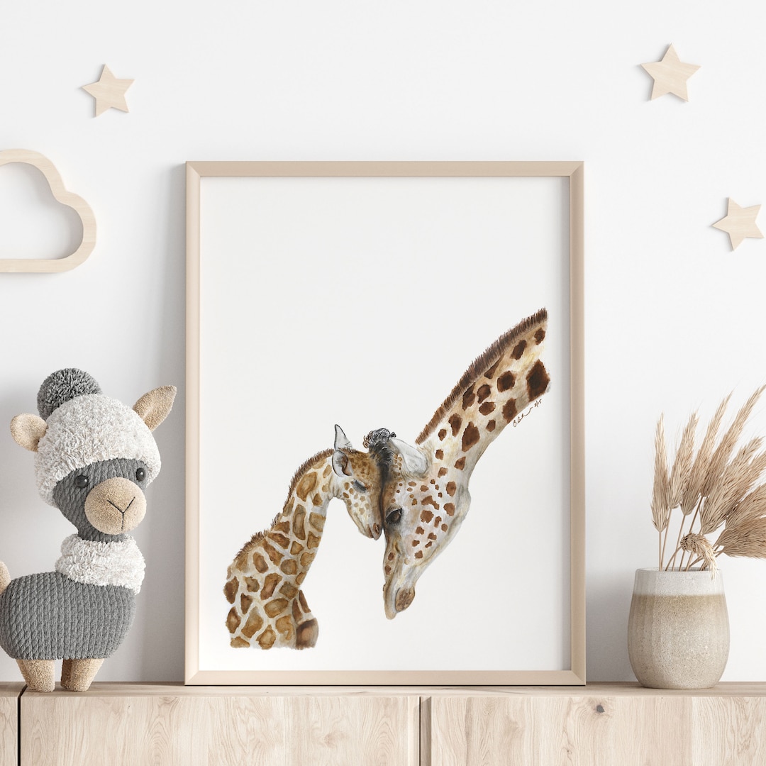 Giraffe Nursery Wall Art, Mom and Baby Giraffe Art, Safari Animal ...