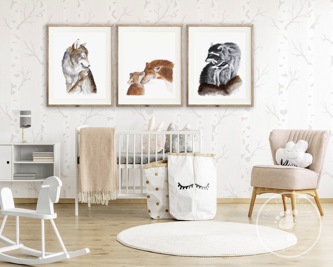 Woodland Animals Print Set, Mom and Baby Animal Prints, Animal ...