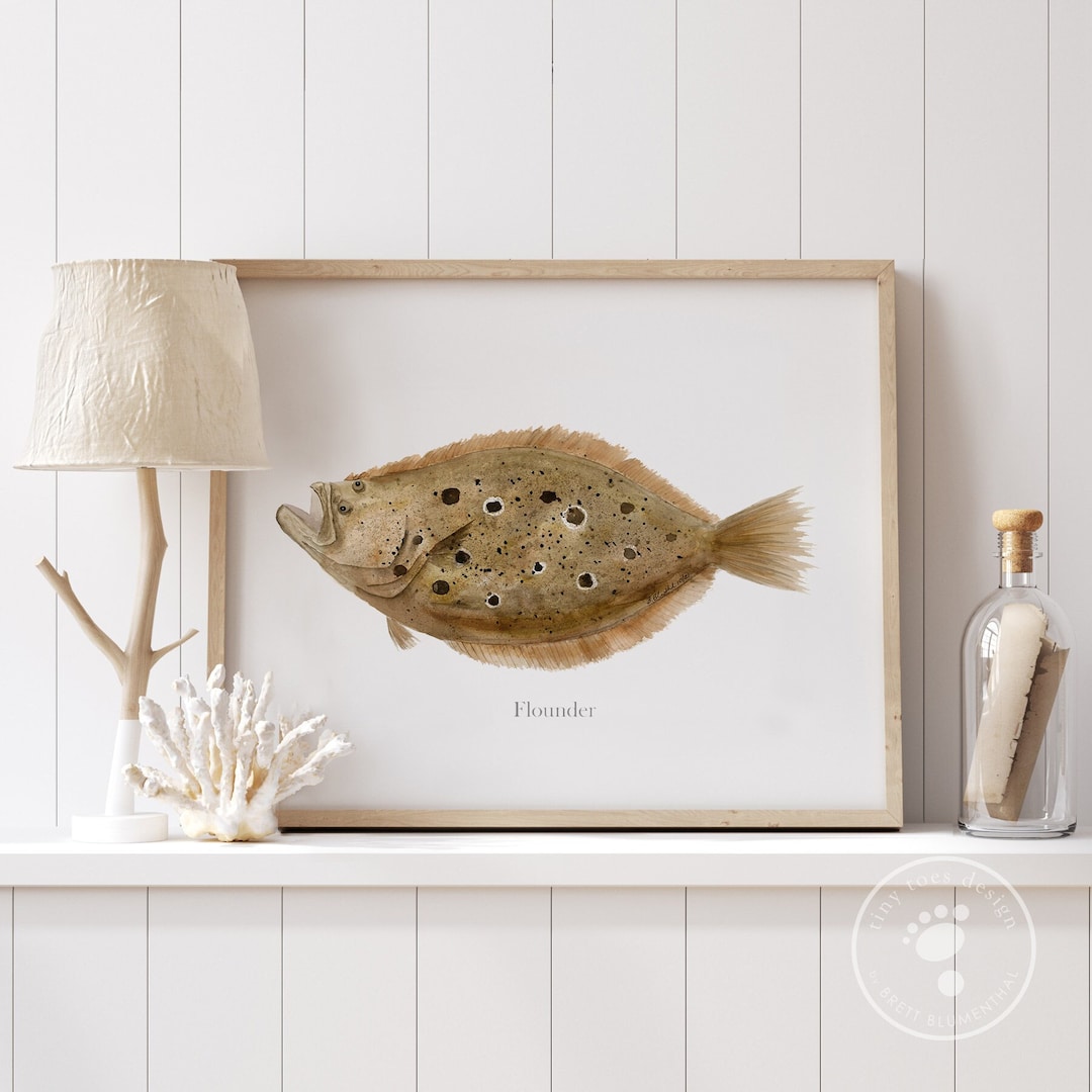 Flounder Wall Art, Flatfish Print, Summer Flounder Watercolor, Gift for ...