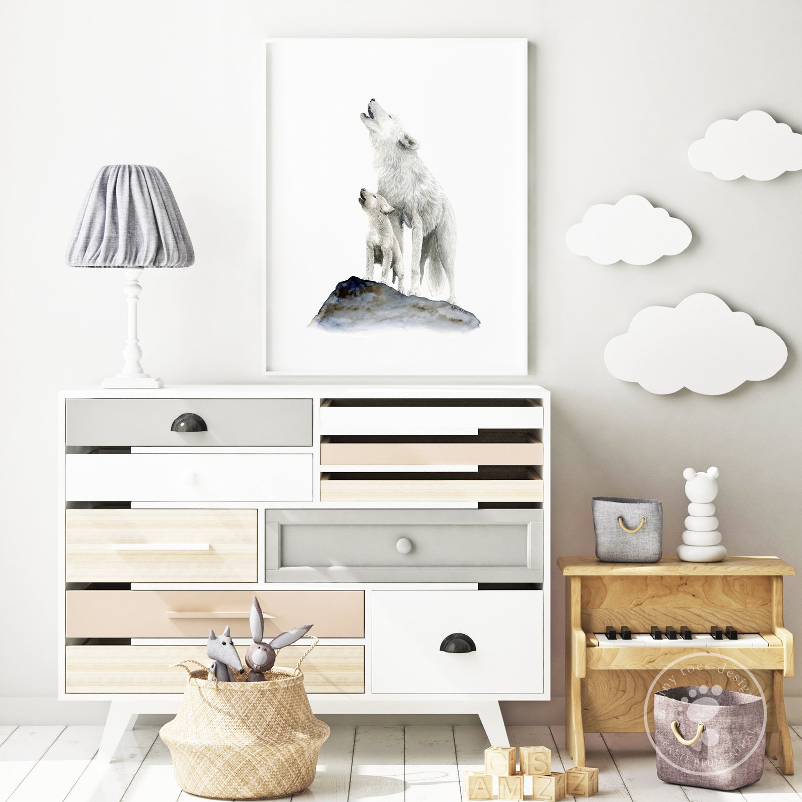 Mom and Baby Wolf Art Print, Howling Baby Wolf Nursery Art, Wolf ...