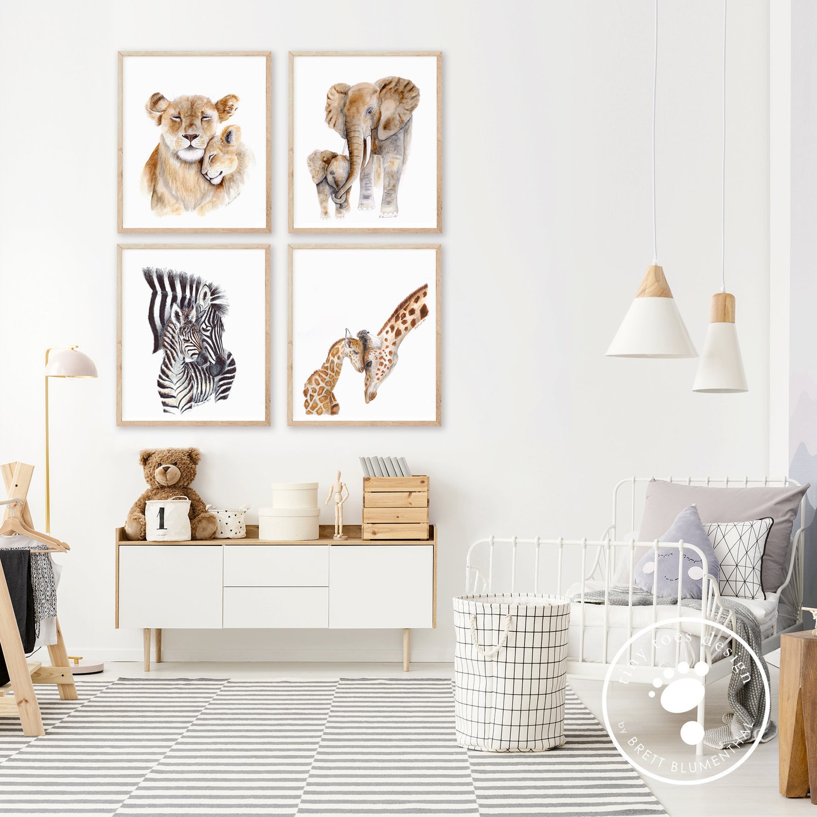 Framed Safari Nursery Art | Set of 4 | African Animals Baby Room Decor ...