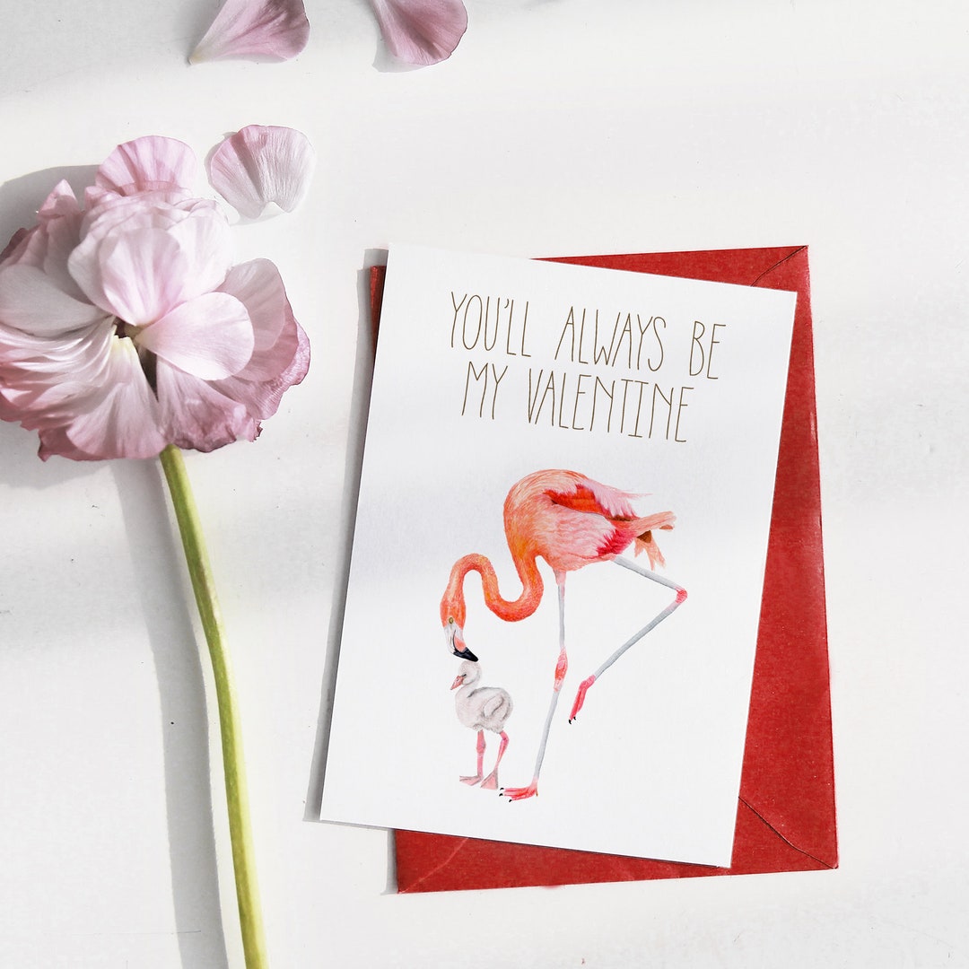 Flamingo Valentine Card, Valentine's Day Card, Valentine's Card for Her ...