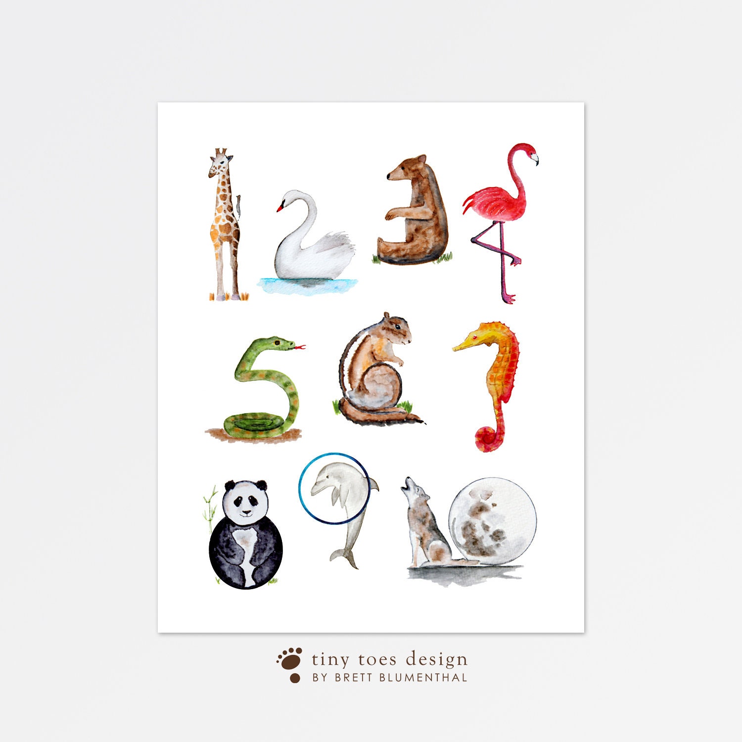 Animal Number Print, Kids Number Poster, Numbers for Children, Number ...