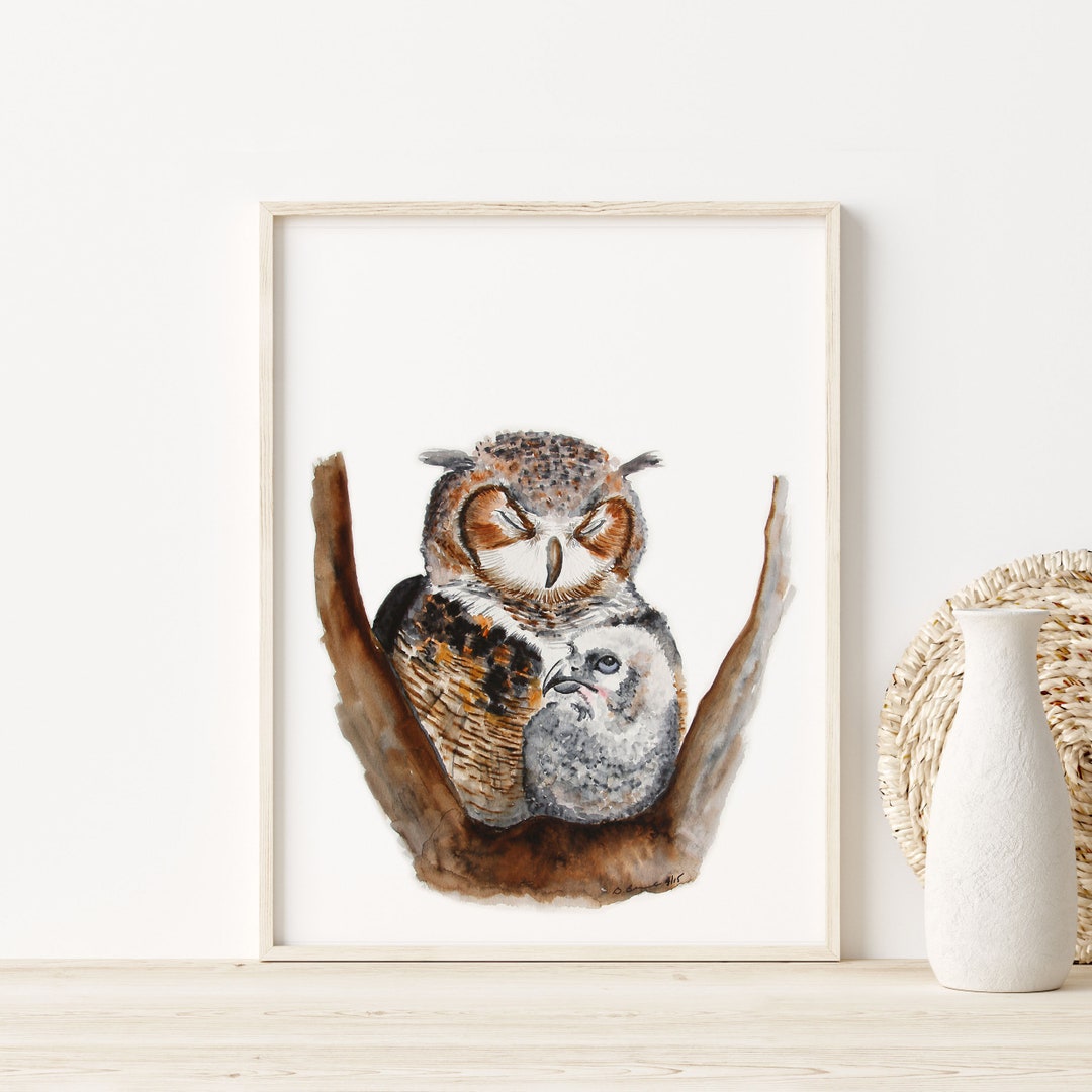 Gift for Mom, Owl Watercolor Painting, Owl Art, for Her, Owl Gift, Mom ...