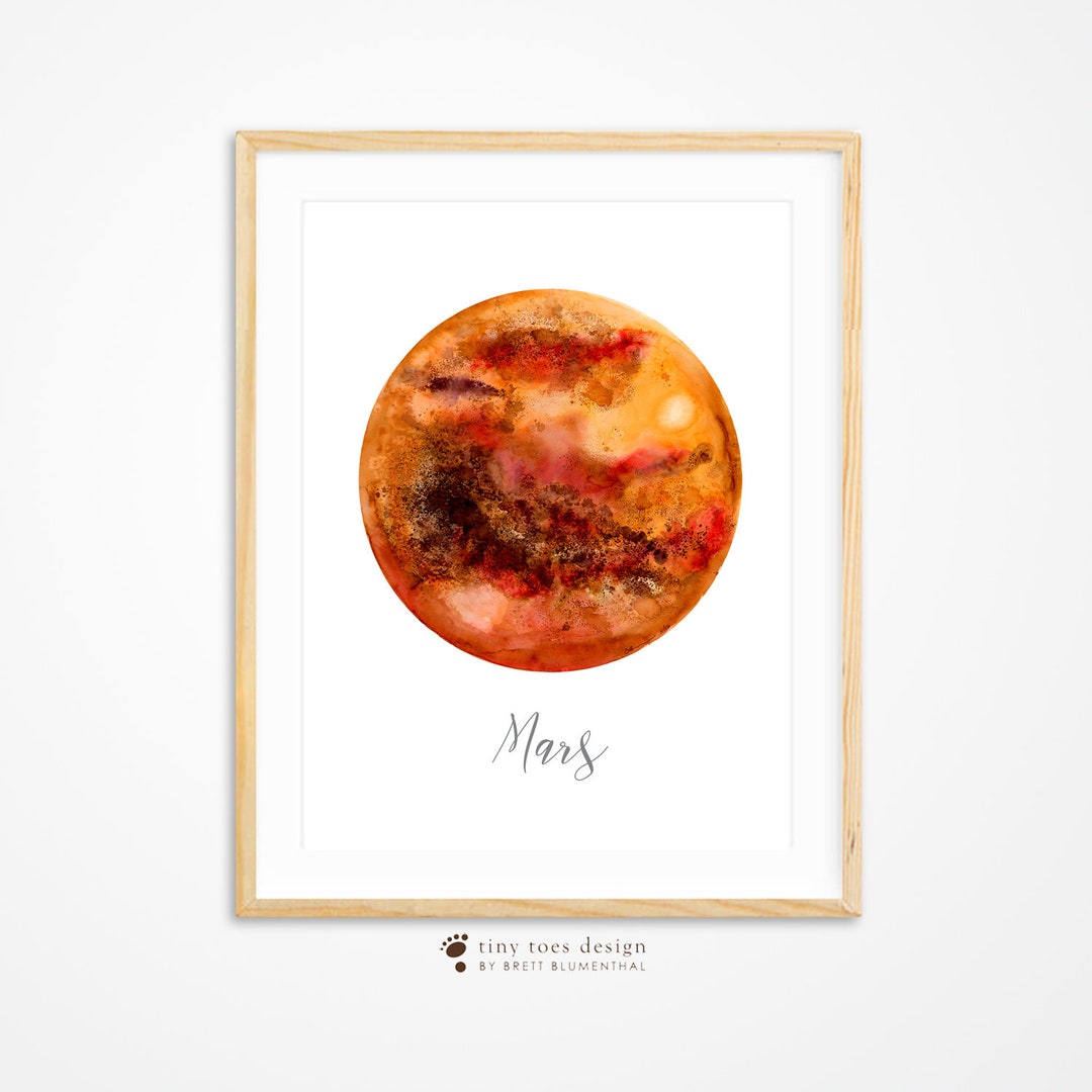 Planet Watercolor Mars Art Print Planet Mars Art Mars - Etsy