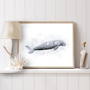Dugong Watercolor Art, Ocean Animal Decor, Dugong Wall Art, Ocean ...