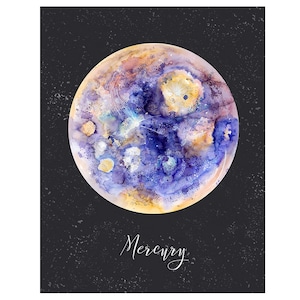 Planet Watercolor, Mercury Print, Planet Mercury Art, Science Gift ...