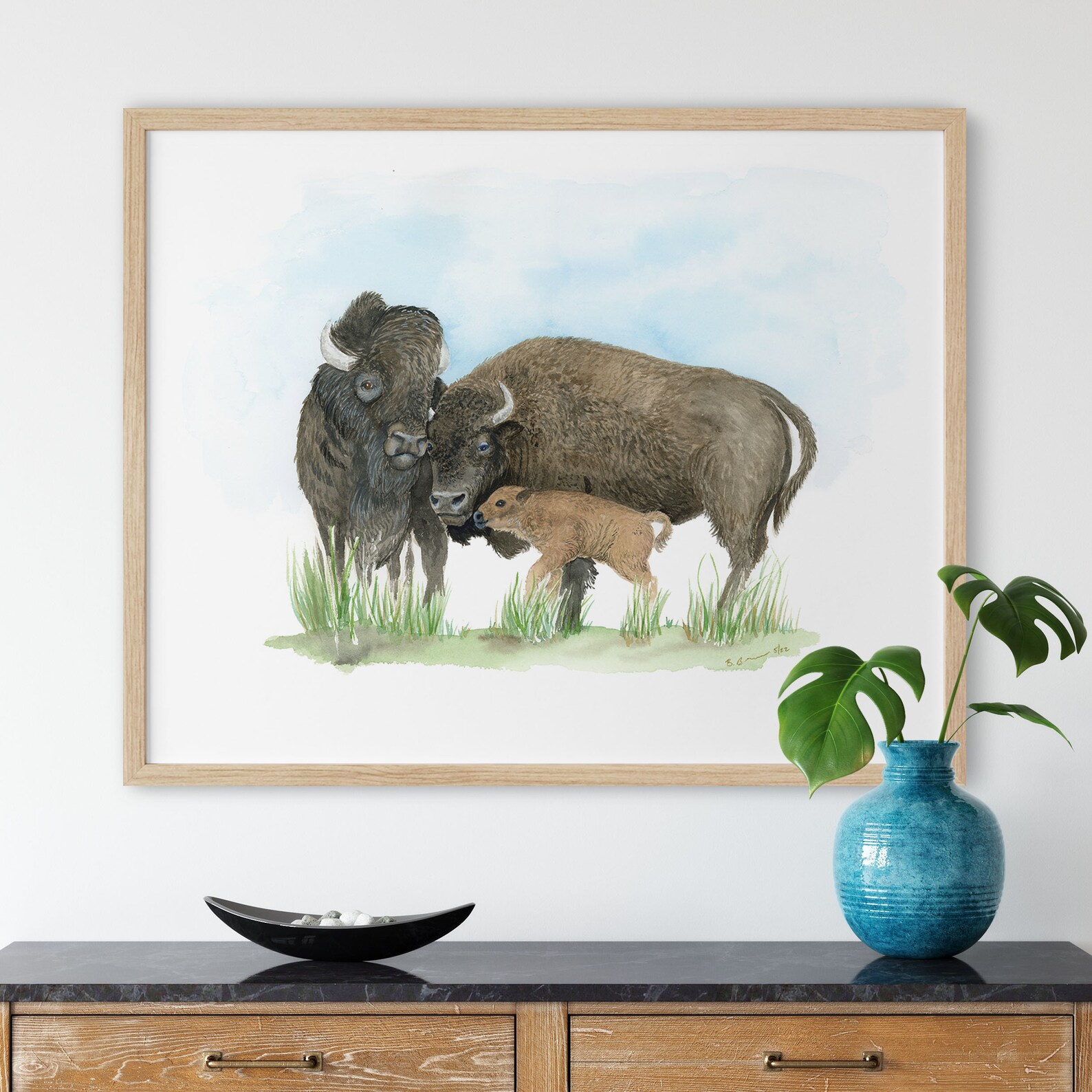 Bison Nursery Decor, Buffalo Watercolor, Bison Family Print, Cowboy ...