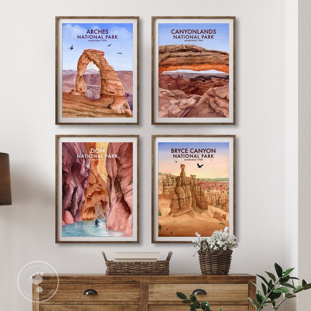 National Park Travel Posters, Set of 4, National Park Wall Art, Utah ...