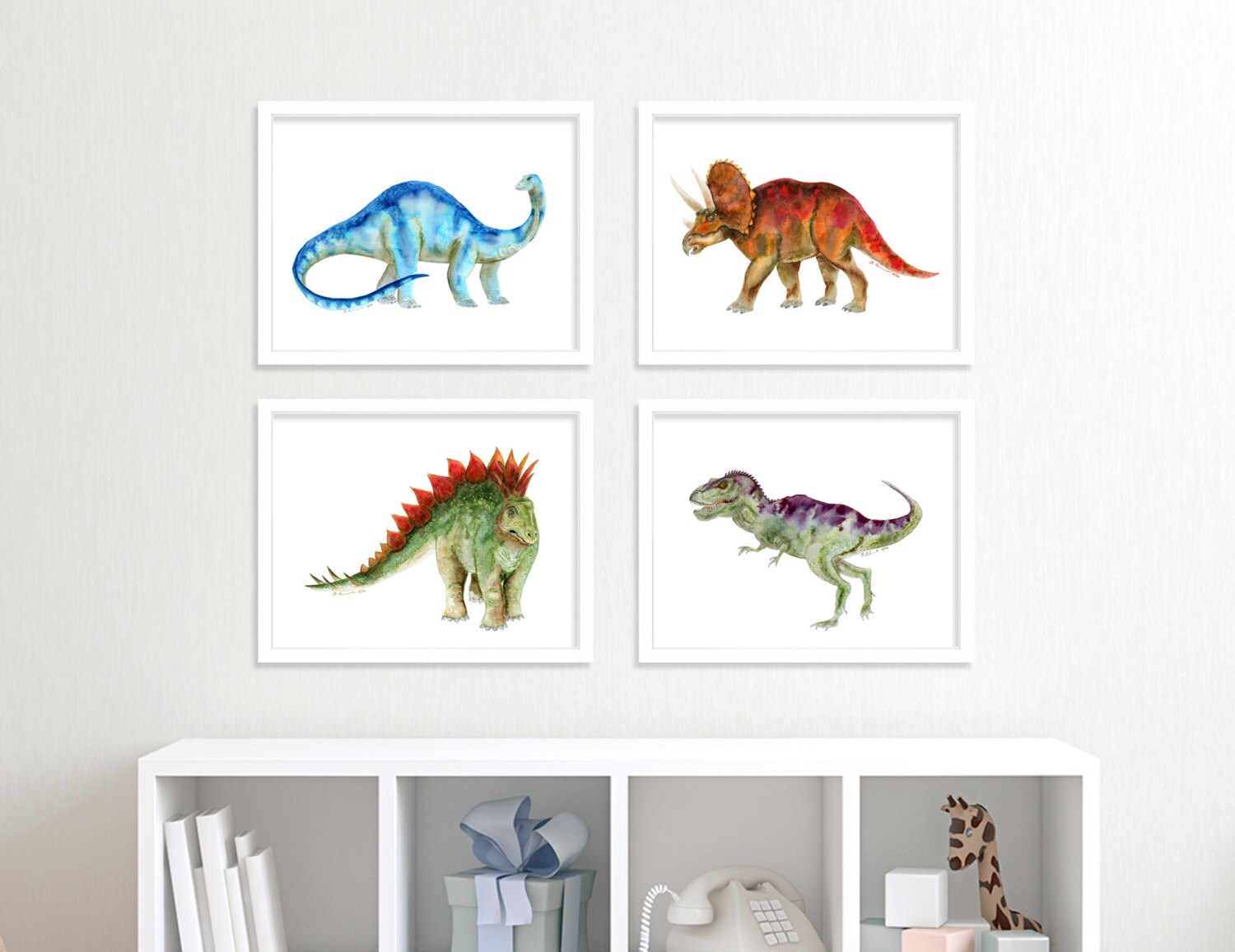 Triceratops Art Print Dinosaur Boy Decor Dino Watercolor | Etsy