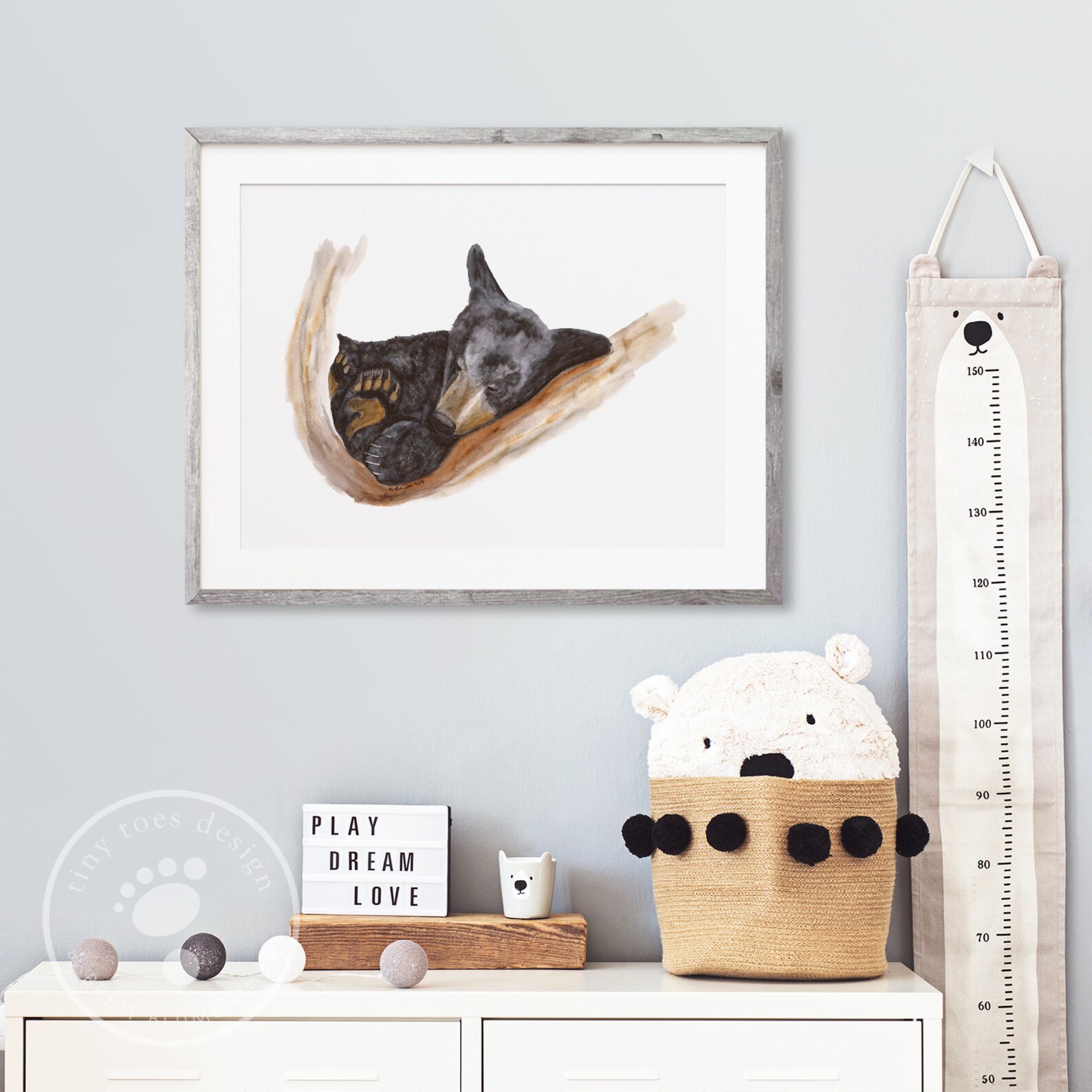 Sleeping Bear Art Woodland Nursery Decor Baby Animal Bear | Etsy