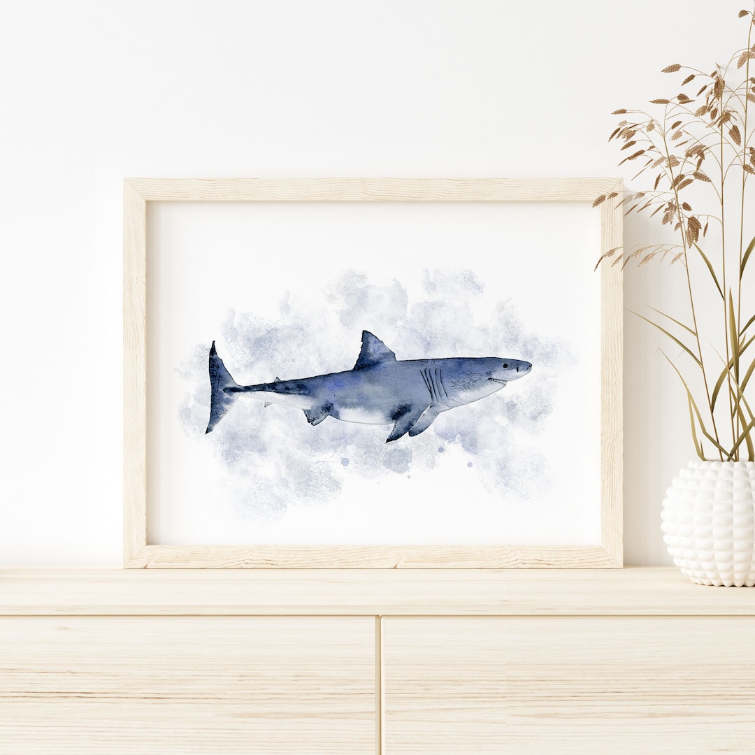 Shark Nursery Decor, Great White Shark, Bathroom Decor, Shark Art, Boy ...