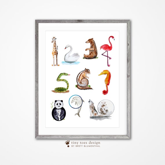 Kids Wall Art Number Nursery Art Animal Numbers Number - Etsy