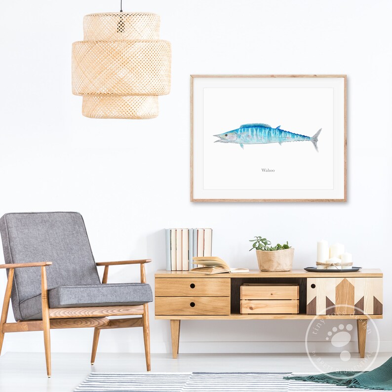 Blue Watercolor Fish Wahoo Fish Painting Wahoo Fish Mount - Etsy