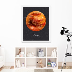 Planet Watercolor Mars Art Print Planet Mars Art Mars - Etsy