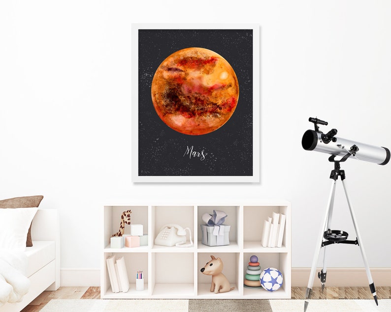 Planet Watercolor Mars Art Print Planet Mars Art Mars - Etsy