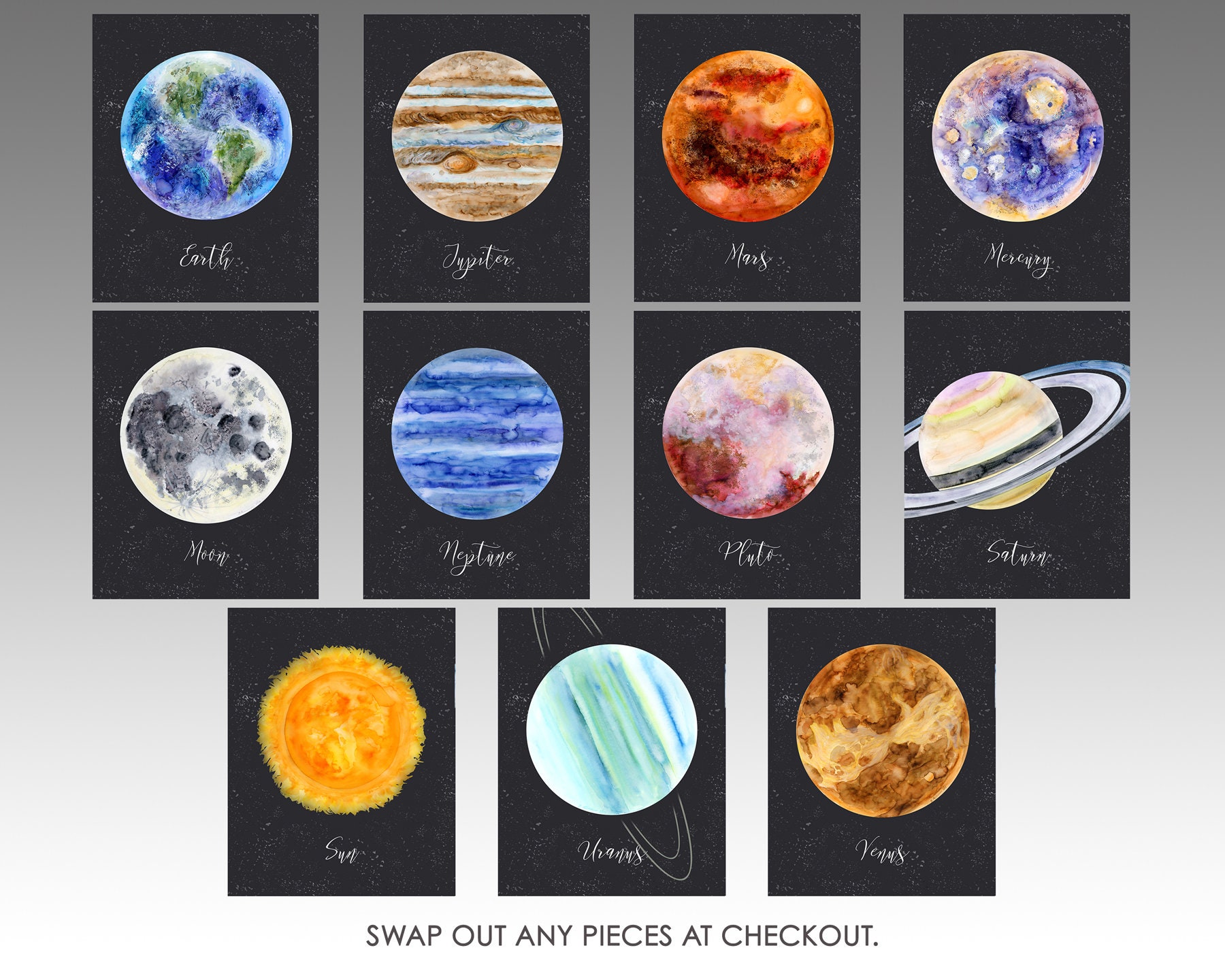 Solar System Print Set, Planet Posters, Space Nursery Art, Planet ...
