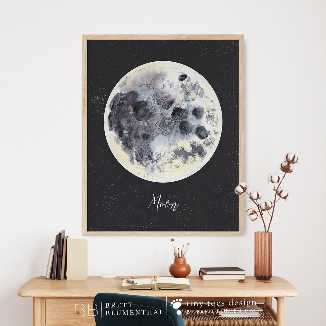 Full Moon Poster Art, Lunar Moon Print, La Luna Moon Watercolor, Moon ...