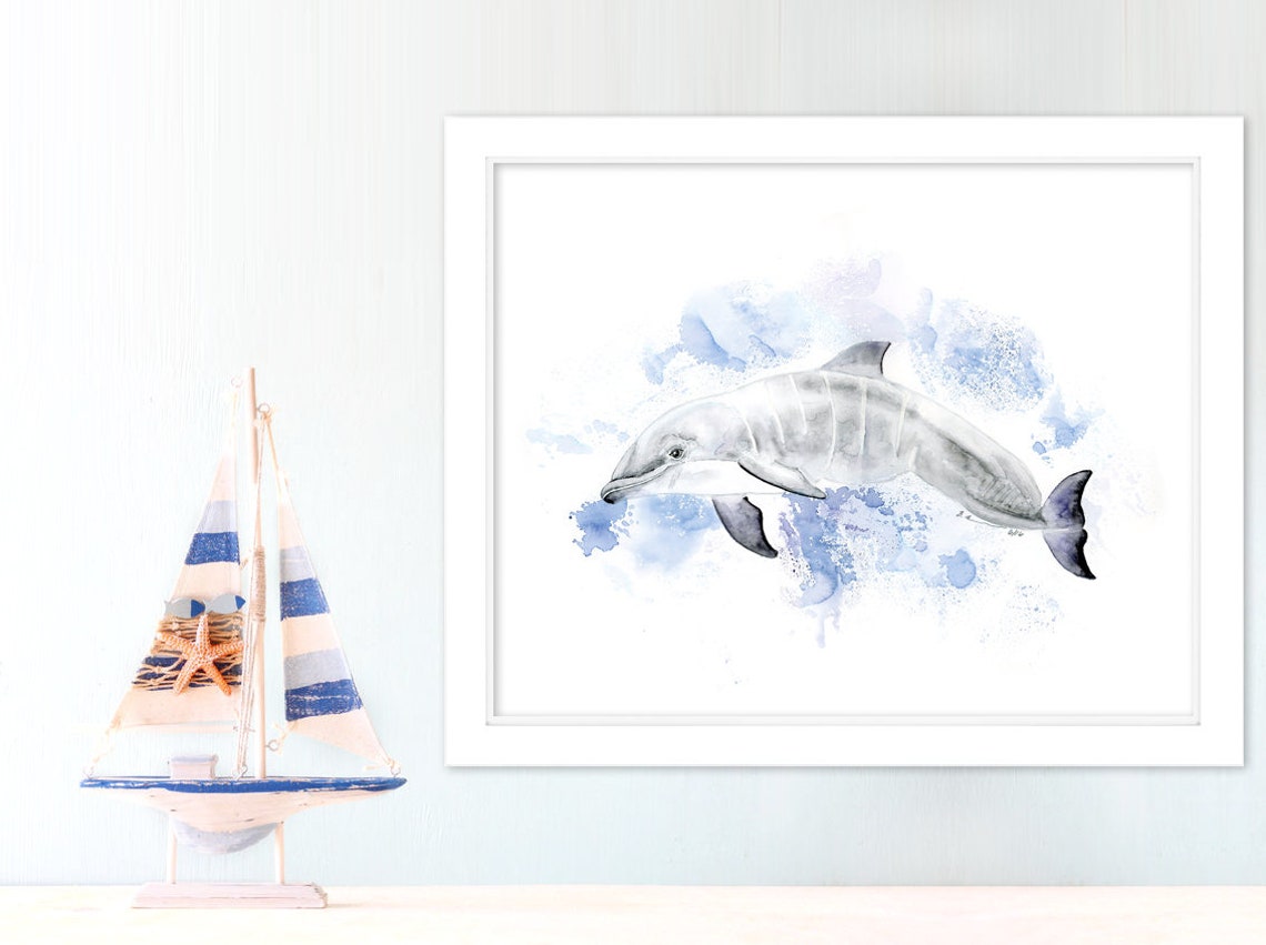 Dolphin Print Ocean Animal Watercolor Sea Life Wall Art - Etsy