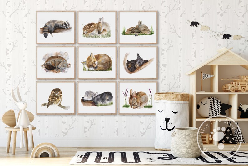 Woodland Baby Animals Print Set Woodland Nursery Sleeping - Etsy