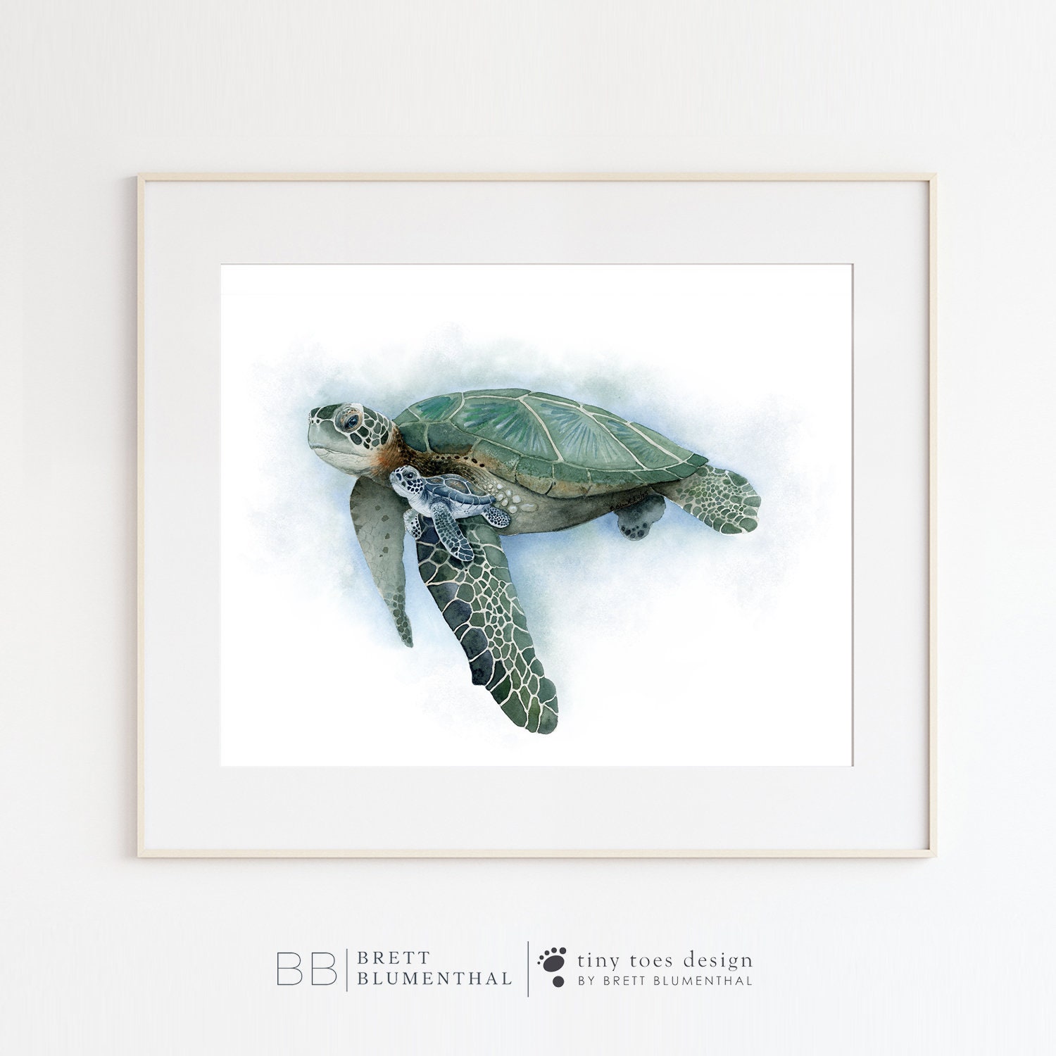 Sea Turtle Art, Mom and Baby Sea Life Print, Turtle Watercolor, Ocean ...