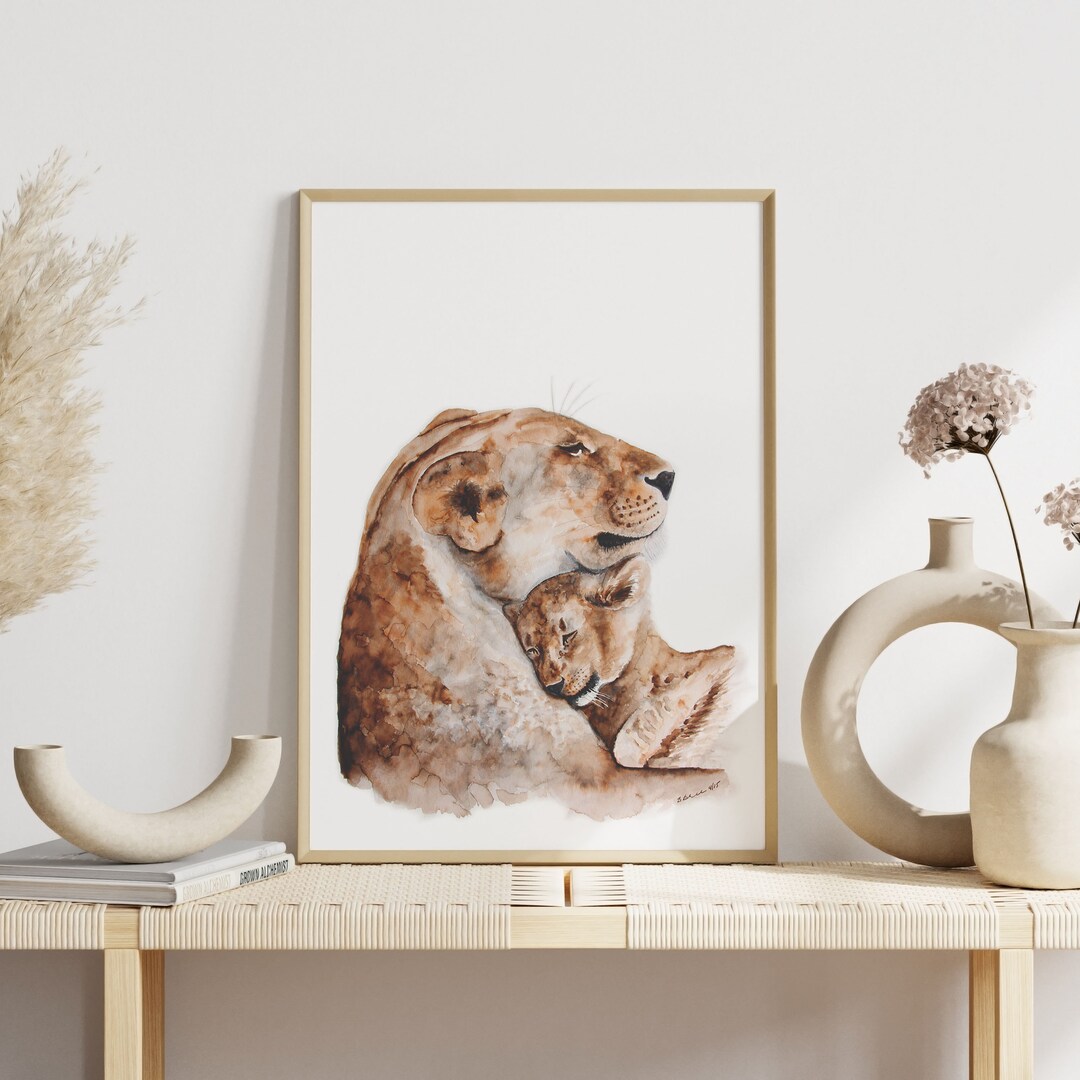 Lion Art Print, Mother's Day Gift, Lion Present, Cat Mom, for Her, Lion ...