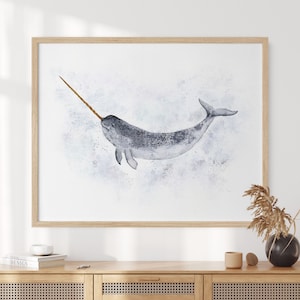 Narwhal, Whale Print, Narwhal Wall Art, Unicorn of the Sea, Whale ...