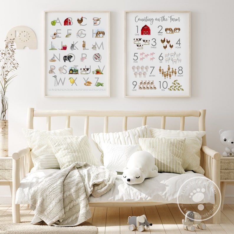 Farm Nursery Decor, Alphabet Number Prints, Educational Posters, Farm ...