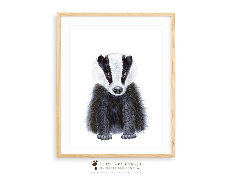 Badger Art Print, Woodland Nursery Decor, Baby Animal Watercolor Gray ...