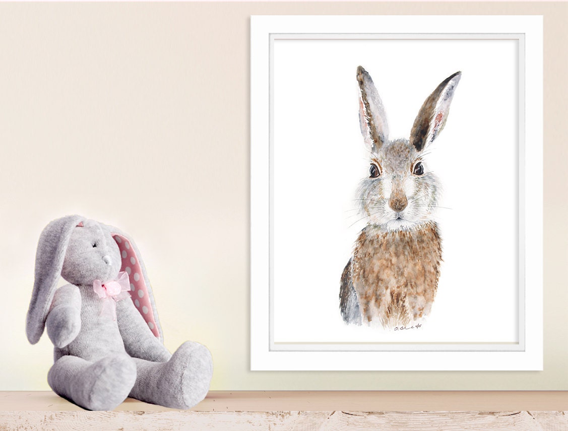 Woodland Nursery Art Baby Rabbit Watercolor Bunny Print | Etsy