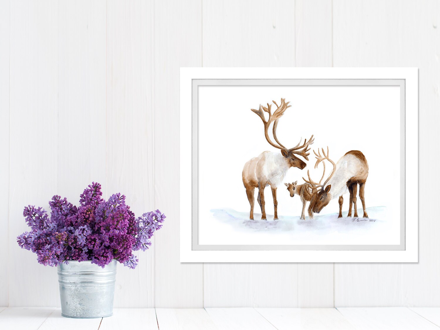 Reindeer Art Arctic Nursery Print Reindeer Painting - Etsy