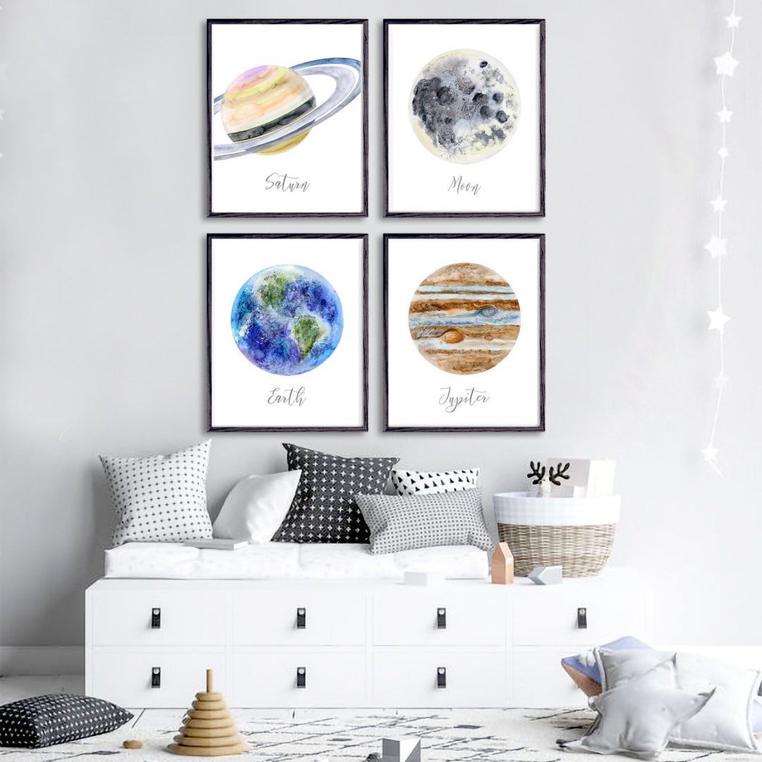 Space Prints, Outer Space Print Set of 4, Kids Space Prints, Space ...