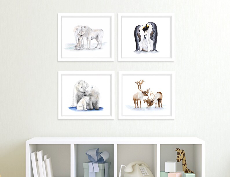 Reindeer Art Arctic Nursery Print Reindeer Painting - Etsy