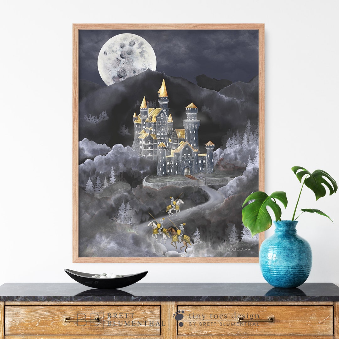 Midnight Castle Illustration Medieval Artwork Fantasy Wall Art Knights ...
