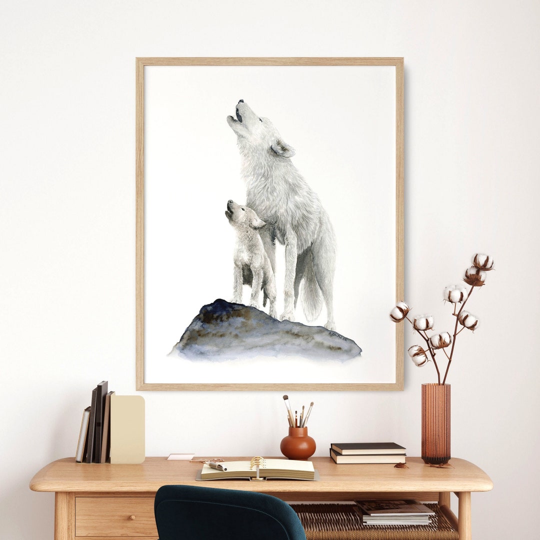 Mom and Baby Wolf Art Print, Howling Baby Wolf Nursery Art, Wolf ...