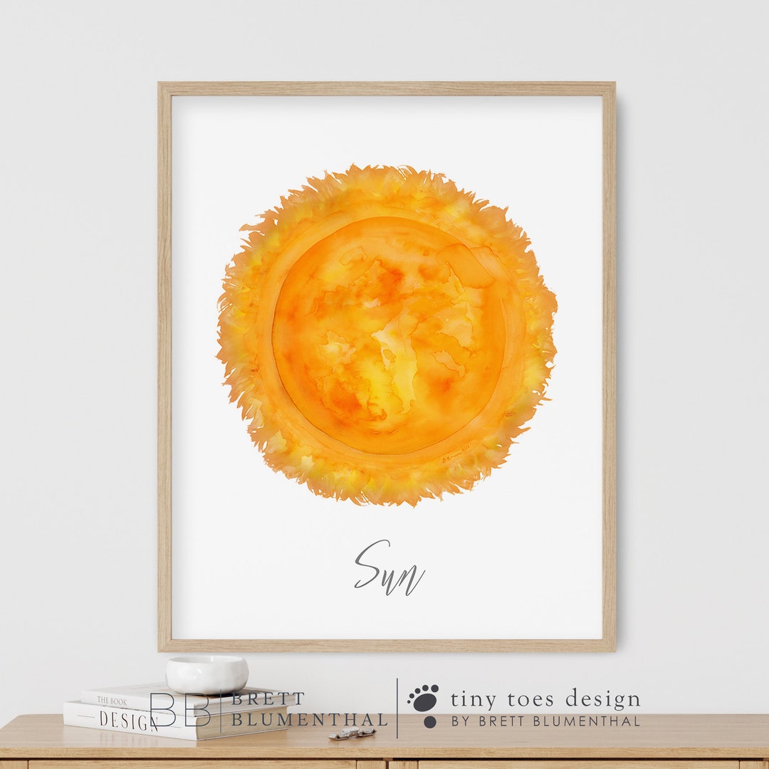 Sun Watercolor Print, Sun Nursery Art, Space Wall Art for Kids, Outer ...