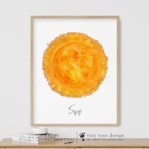 Sun Watercolor Print, Sun Nursery Art, Space Wall Art for Kids, Outer ...