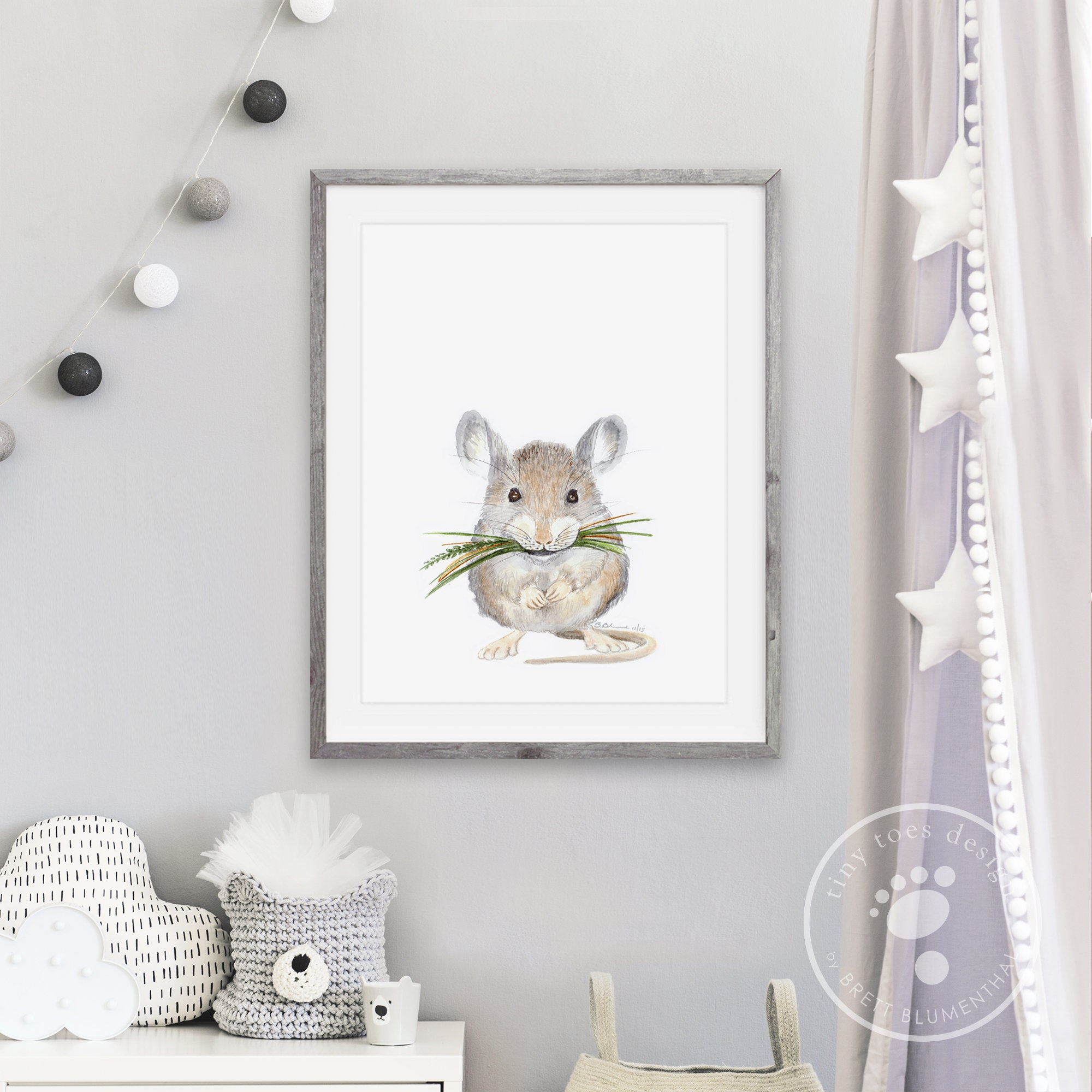 Baby Mouse Art Woodland Animal Print Mouse Watercolor - Etsy Denmark