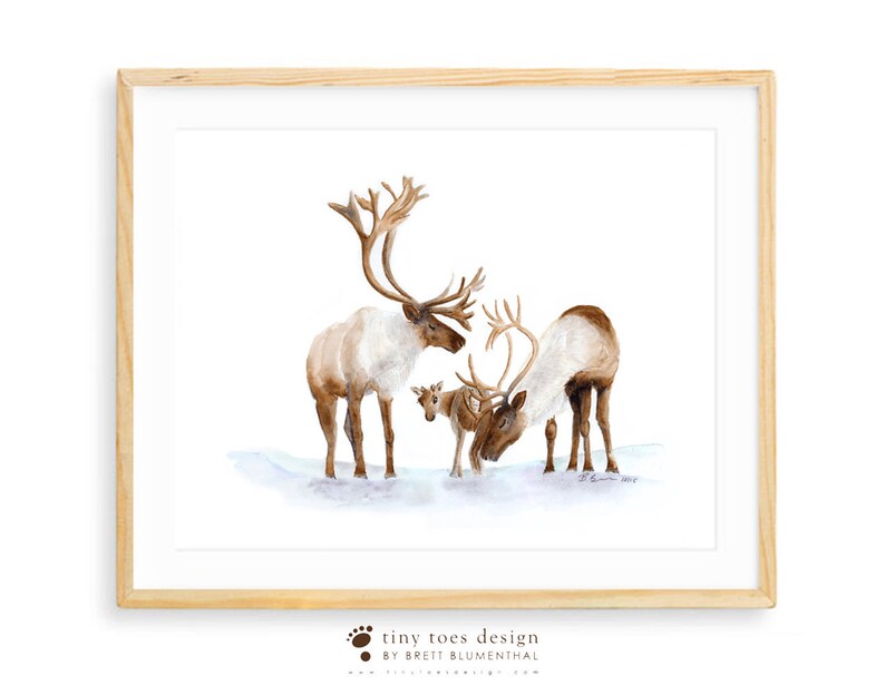 Reindeer Art Arctic Nursery Print Reindeer Painting - Etsy