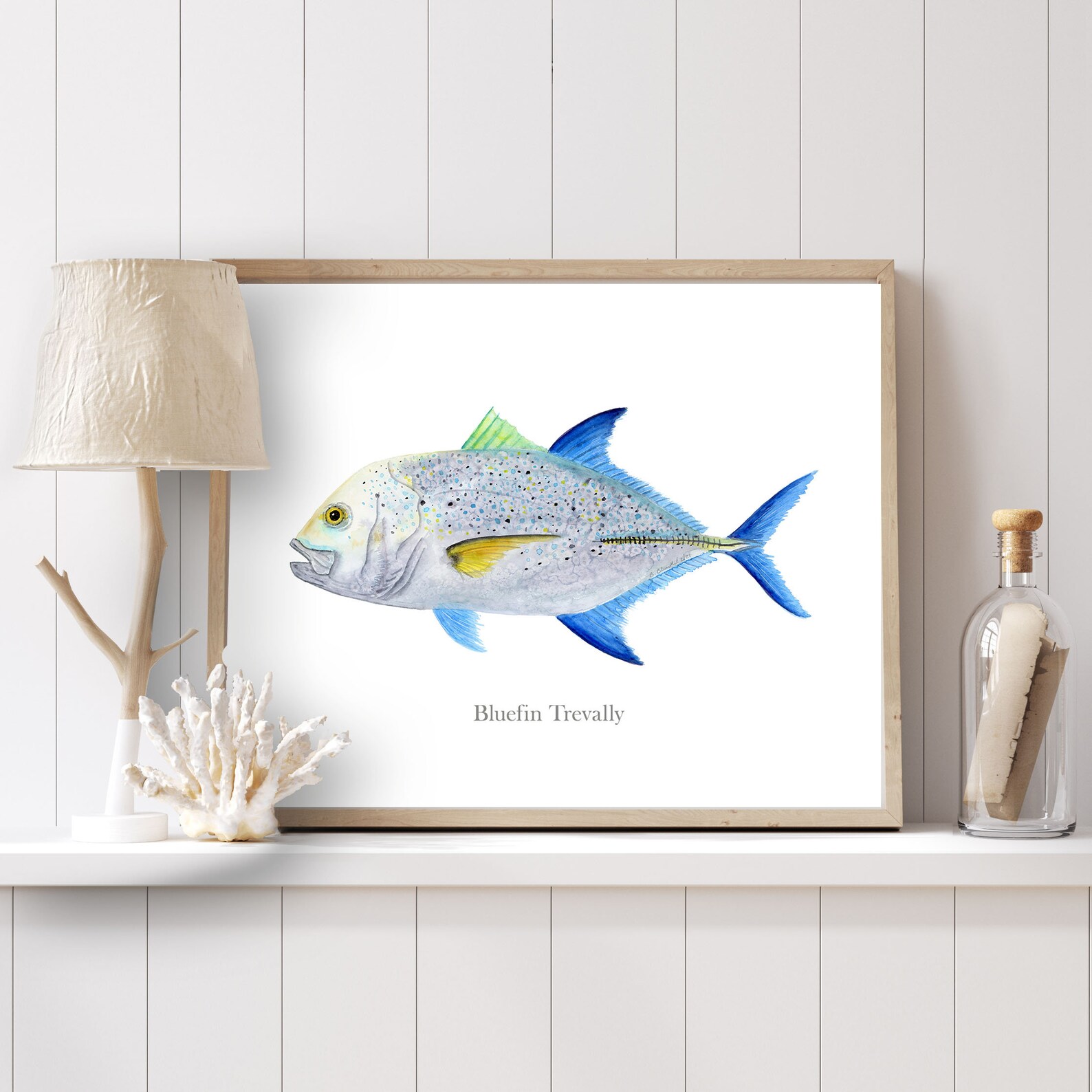 Fish Watercolor Print, Bluefin Trevally Print, Trevally Art, Fish Decor ...