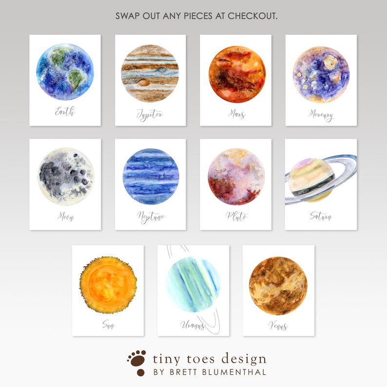 Solar System Print Set of 11, Watercolor Astronomy Kids Decor - Etsy