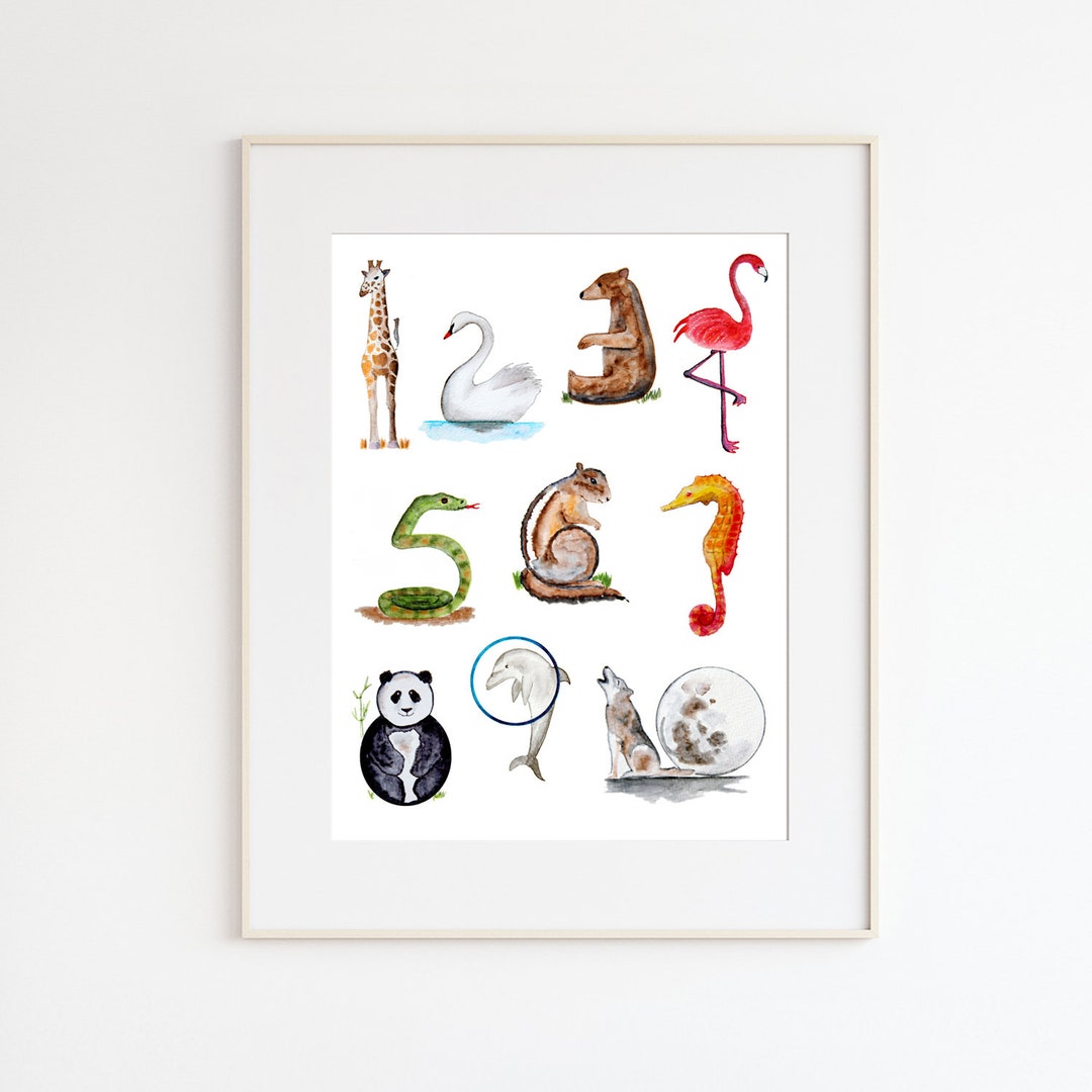 Animal Number Print, Kids Number Poster, Numbers for Children, Number ...