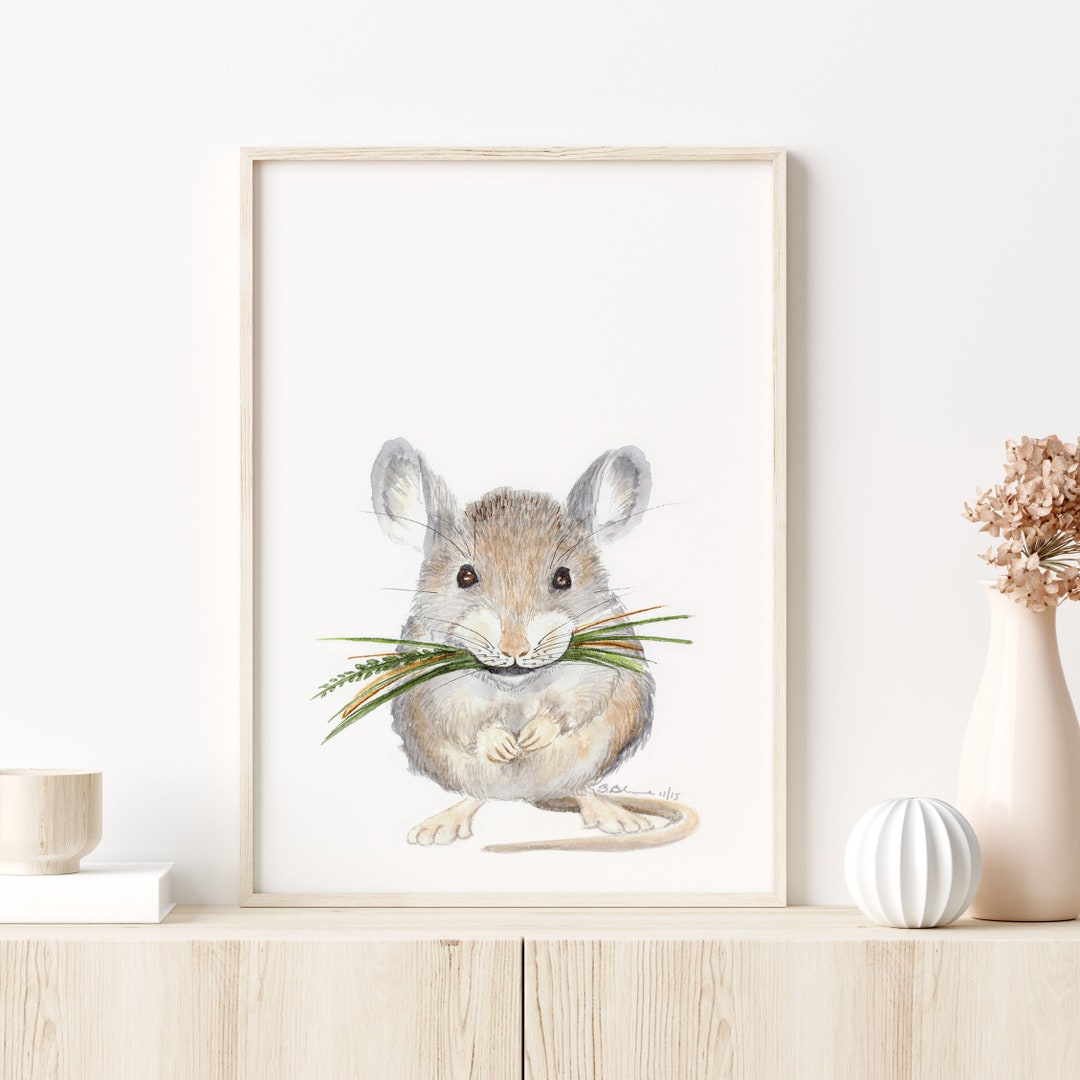 Baby Mouse Art, Woodland Animal Print, Mouse Watercolor, Woodland ...